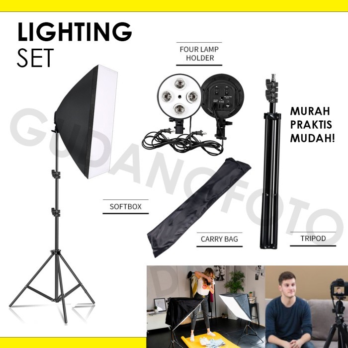 SOFTBOX PAKET LIGHTING STUDIO LIGHT STAND 2M+ 4 SOCKET E27 + SET - 4 HOLDER