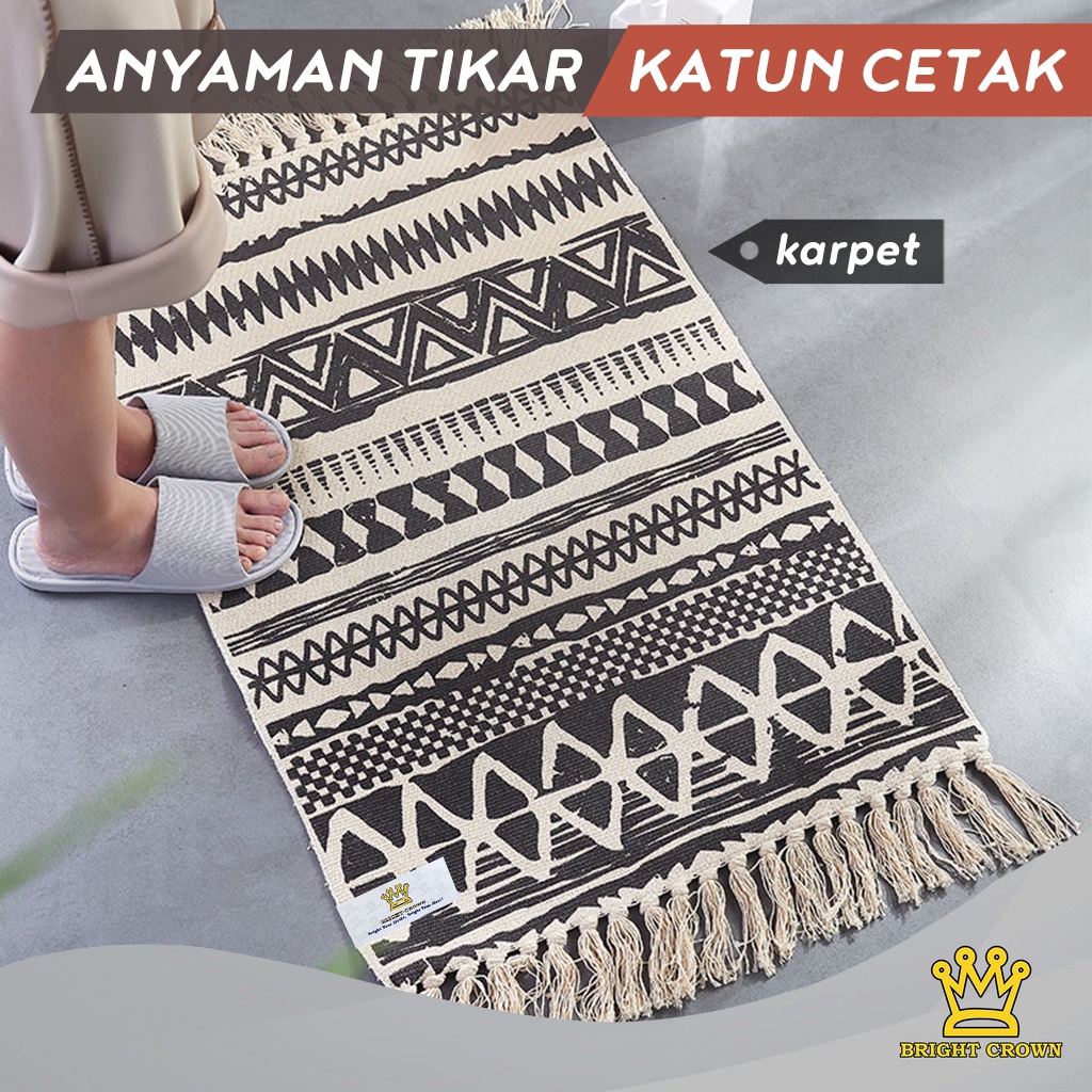 BRIGHT CROWN KESET KARPET KATUN TENUN LINEN BOHEMIAN / BOHEMIAN RUG MAT ...