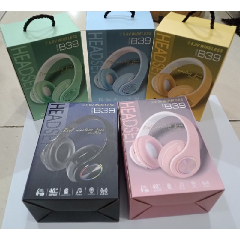 HEADPHONE MACARON B39 / P39 HEADSET HF WIRELESS WITH LED INPODS IBOOM ...