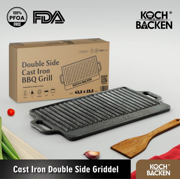 KOCH&BACKEN Cast Iron Double Side BBQ Griddel 50cm-Panggang Grill Pan