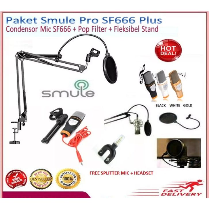 PAKET REKAMAN MICROPHONE CONDENSER SF666 DENGAN POP FILTER ORIGINAL ...