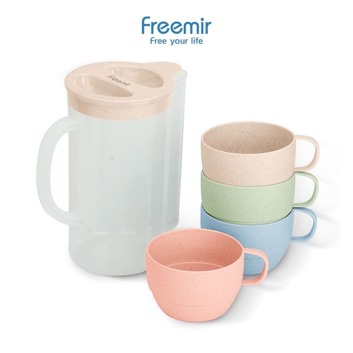 freemir Set teko dengan gelas 4 Pcs/Teko Gelas teh/ Set Teko cangkir fob