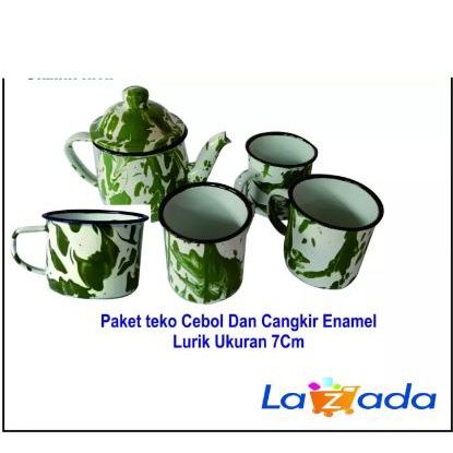 Set Teko Ekonomi + 4 mug D7 Blirik Hijau Eskan 12 Mug Blirik Diameter ...