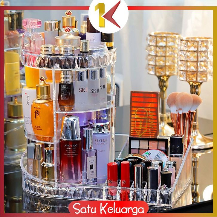 SK-K11 Rak Make Up Kosmetik Petak Acrylic Putar 360 Derajat Diamond Transparan Rak Organizer Makeup