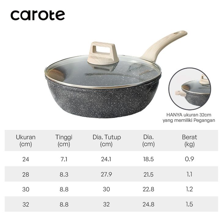 CAROTE Essential Woody Panci Wajan Penggorengan Besar Anti Lengket 24 ...