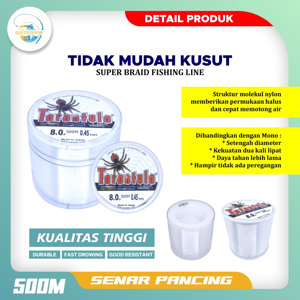 CATCHFIS TALI PANCING 500M SENAR PANCING TARANTULA PUTIH BENING FISHING ...