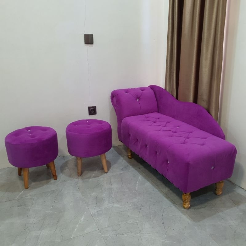 ( 1 SET ) 1 SOFA SANDAR + 2 STOOL BULAT BAHAN BULUDRU BERKUALITAS