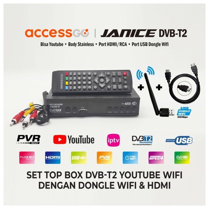 STB DVB-T2 ACCESSGO JANICE BODY FULL METAL SET T0P BOX - STB +RCA