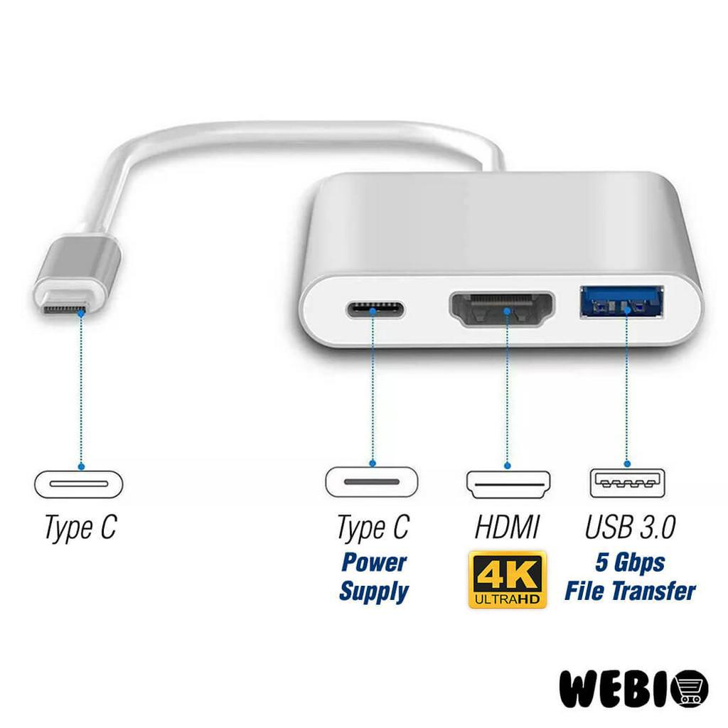 KABEL HUB 3 IN 1 TYPE C TO HDMI CONVERTER 4K ADAPTER LAPTOP HP KE TV A142