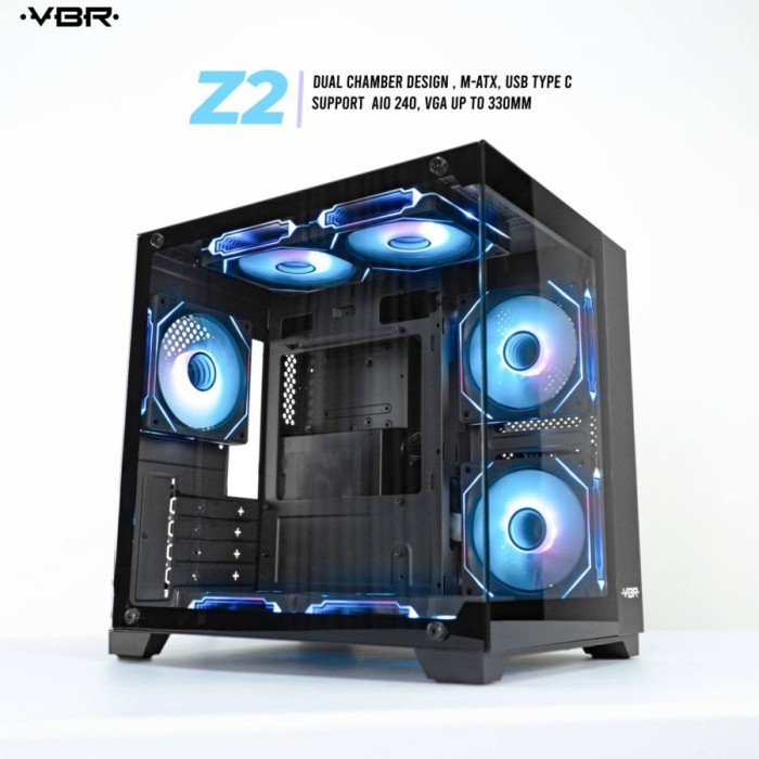Vbr Z2 Dual Chamber Case Black & White Pc Casing M-Atx Cpu Case Gaming ...