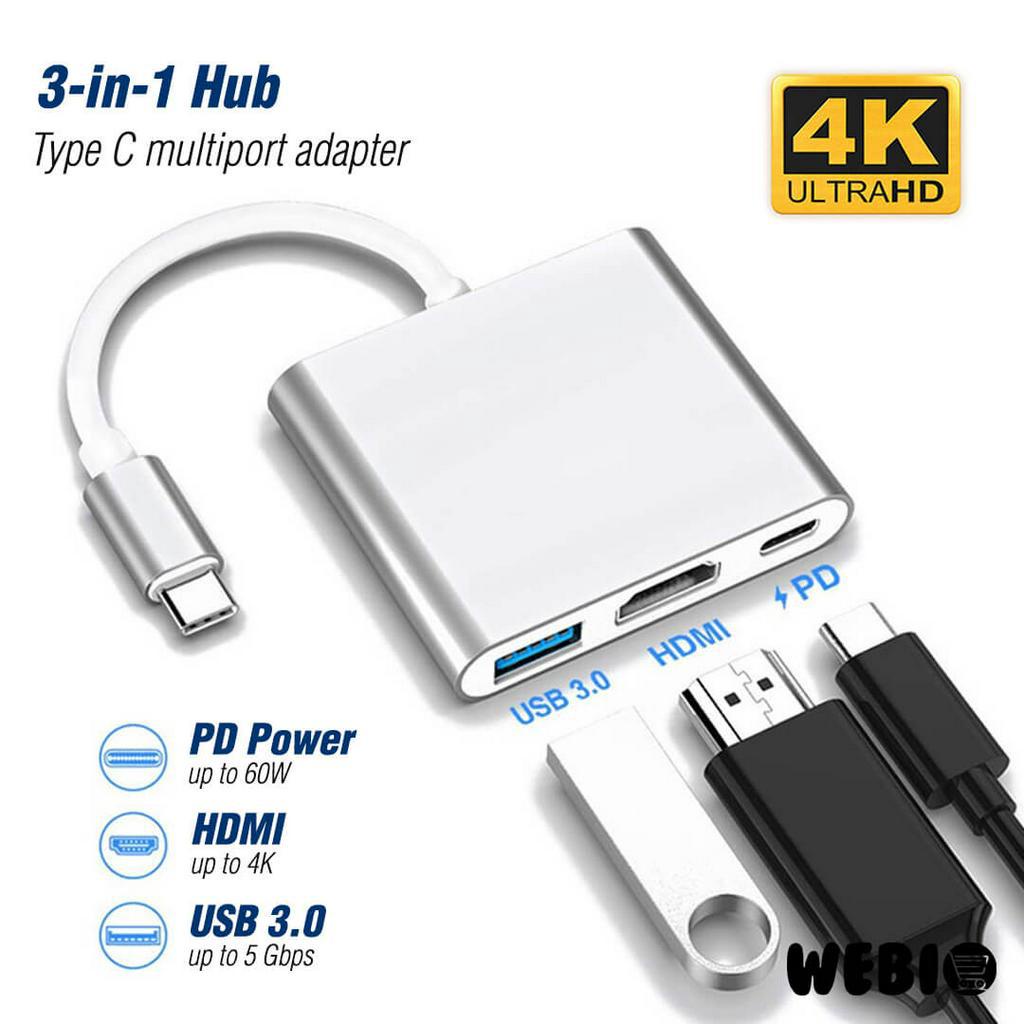 KABEL HUB 3 IN 1 TYPE C TO HDMI CONVERTER 4K ADAPTER LAPTOP HP KE TV A142