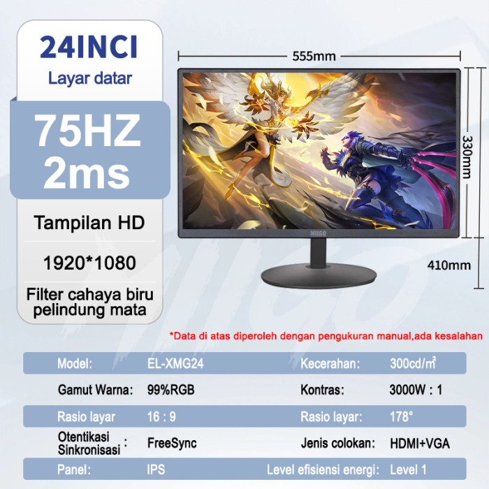 MIIGO LAYAR DEFINISI TINGGI 24 INCI, MONITOR GAME PROFESIONAL - HITAM ...