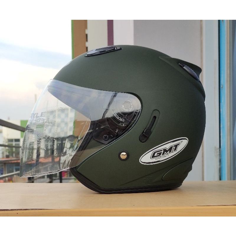 HELM MOTOR HALF FACE PREMIUM DOUBLE VISOR ORIGINAL GMT DEWASA PRIA ...