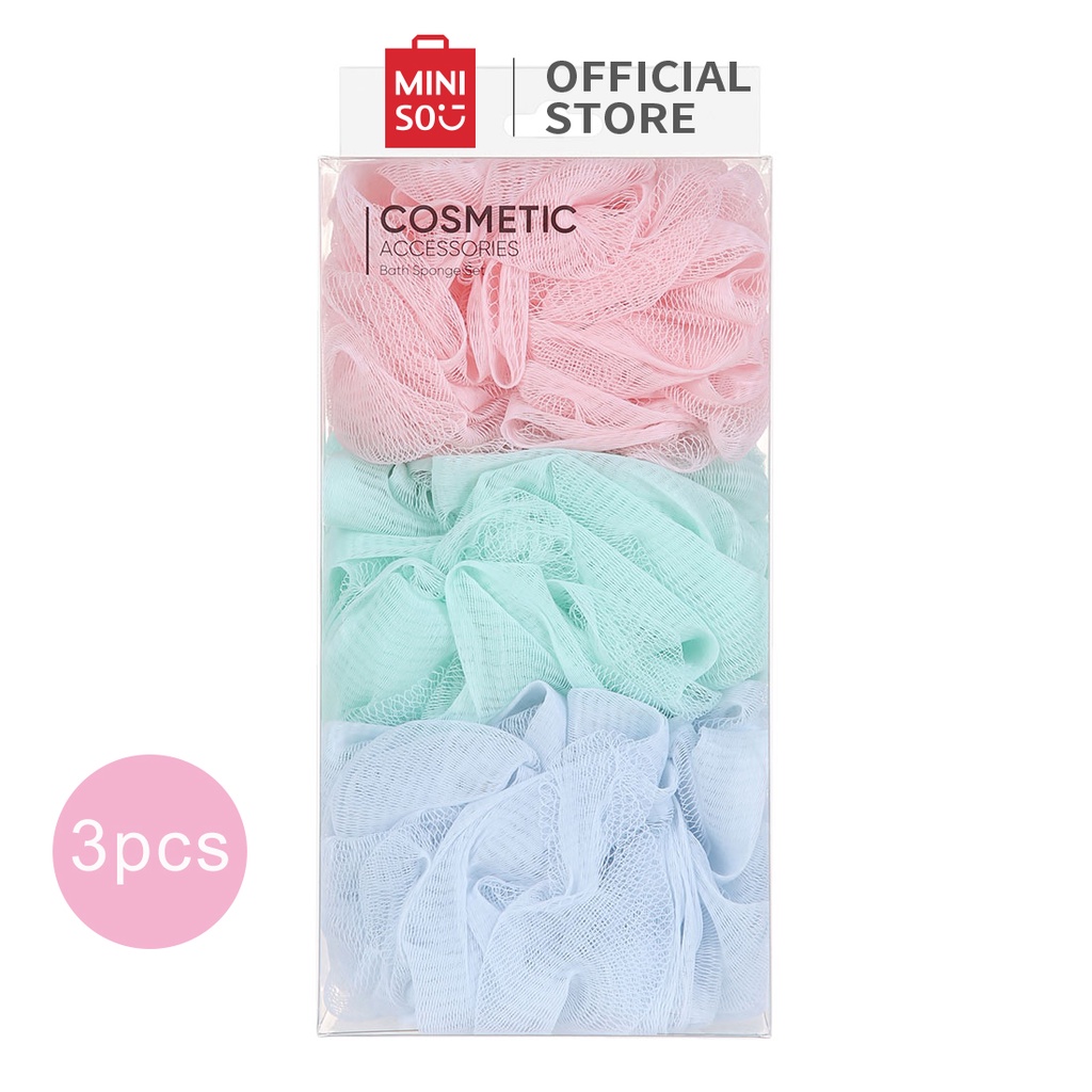 MINISO SPONS MANDI 3 PCS BUBBLE SHOWER PUFF BATH SPONGE JARING SET ...