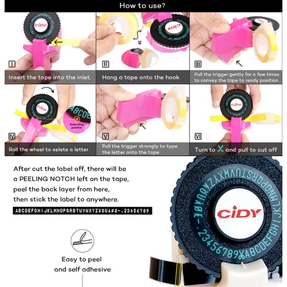 CIDY DYMO EMBOSSING LABEL MAKER / MESIN PRINTER LABEL MINI 3D MANUAL DIY