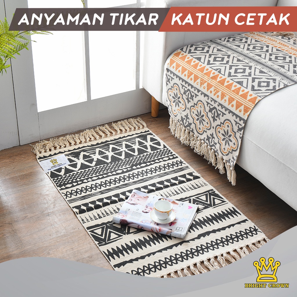 BRIGHT CROWN KESET KARPET KATUN TENUN LINEN BOHEMIAN / BOHEMIAN RUG MAT ...