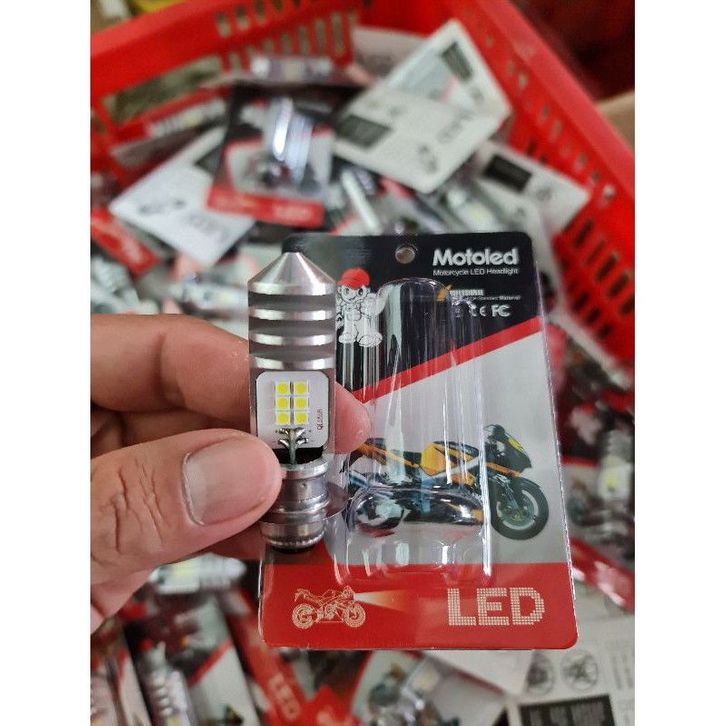 Lampu Utama Motor LED H6 2 Sisi 12 Mata Titik Led AC DC High Low Universal