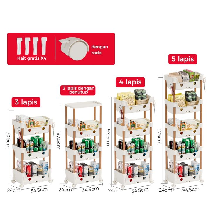 Homes Rak Susun Tingkat Penyimpanan Serbaguna/Rak Trolley Dorong Bayi ...