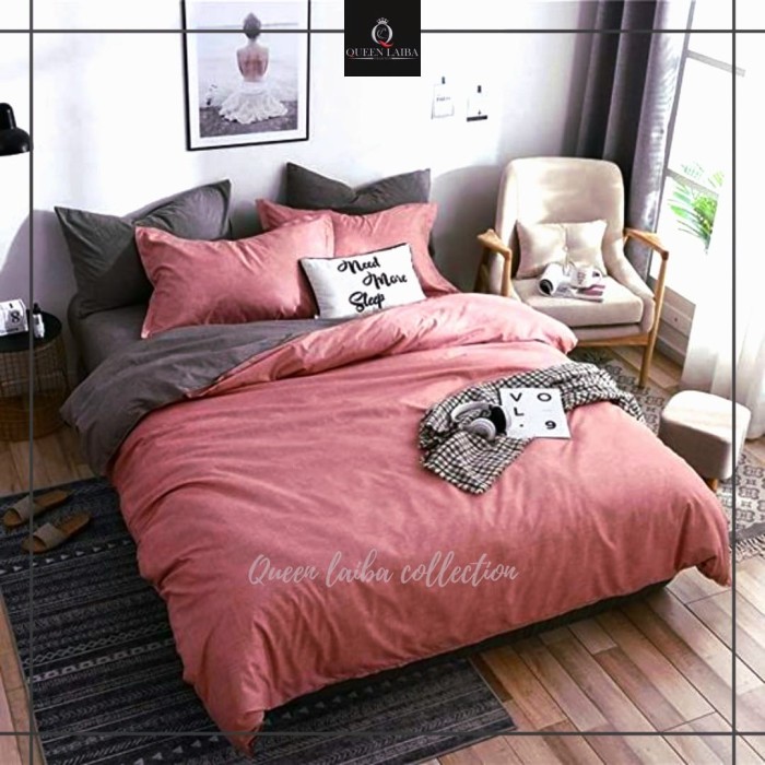 BED COVER SET TWO TONE MINIMALISE SELIMUT BADCOVER SET 160X200 PREMIUM ...
