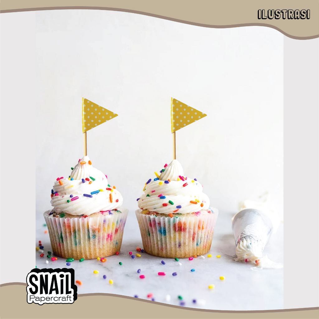 SNAIL PAPERCRAFT CUPCAKE TOPPER CAKE TOPPER FLAG / BENDERA WARNA WARNI ...