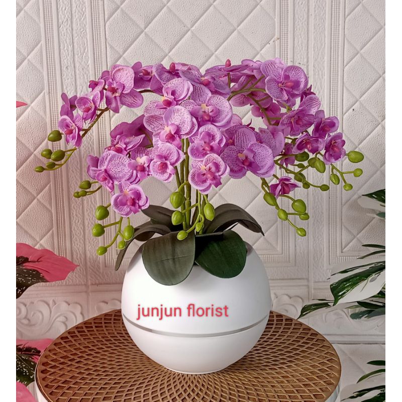 BUNGA ANGGREK BULAN KAIN ARTIFICIAL POT BOLA//BUNGA ANGGREK PLASTIK ...
