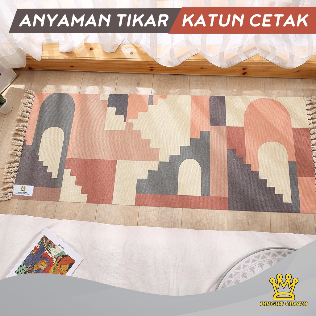 BRIGHT CROWN KESET KARPET KATUN TENUN LINEN BOHEMIAN / BOHEMIAN RUG MAT ...