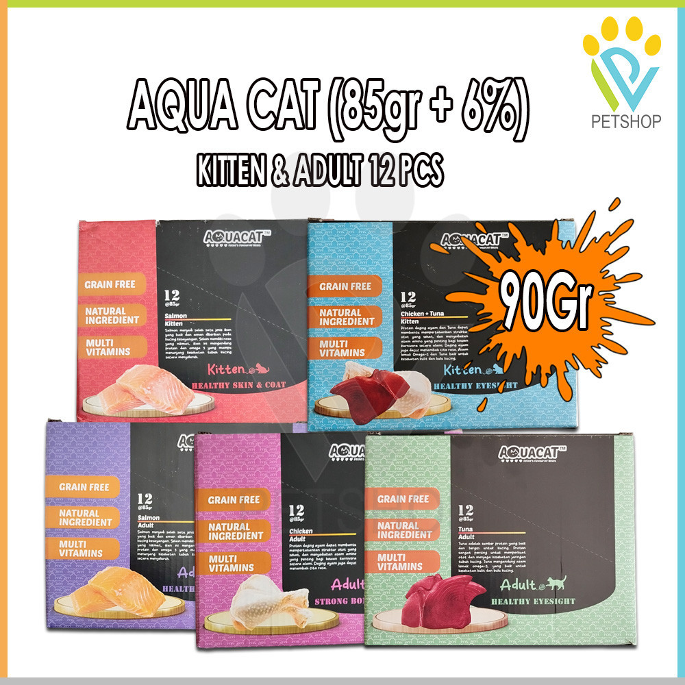 AQUACAT POUCH 12 PCS 90 GRAM MAKANAN KUCING BASAH WET FOOD POUCH AQUA ...