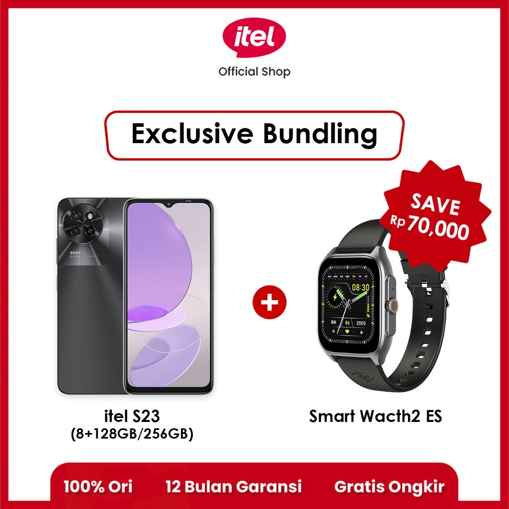 ITEL TELEPHONE S23 128GB/256GB +SMART WATCH 2 ES GARANSI RESMI