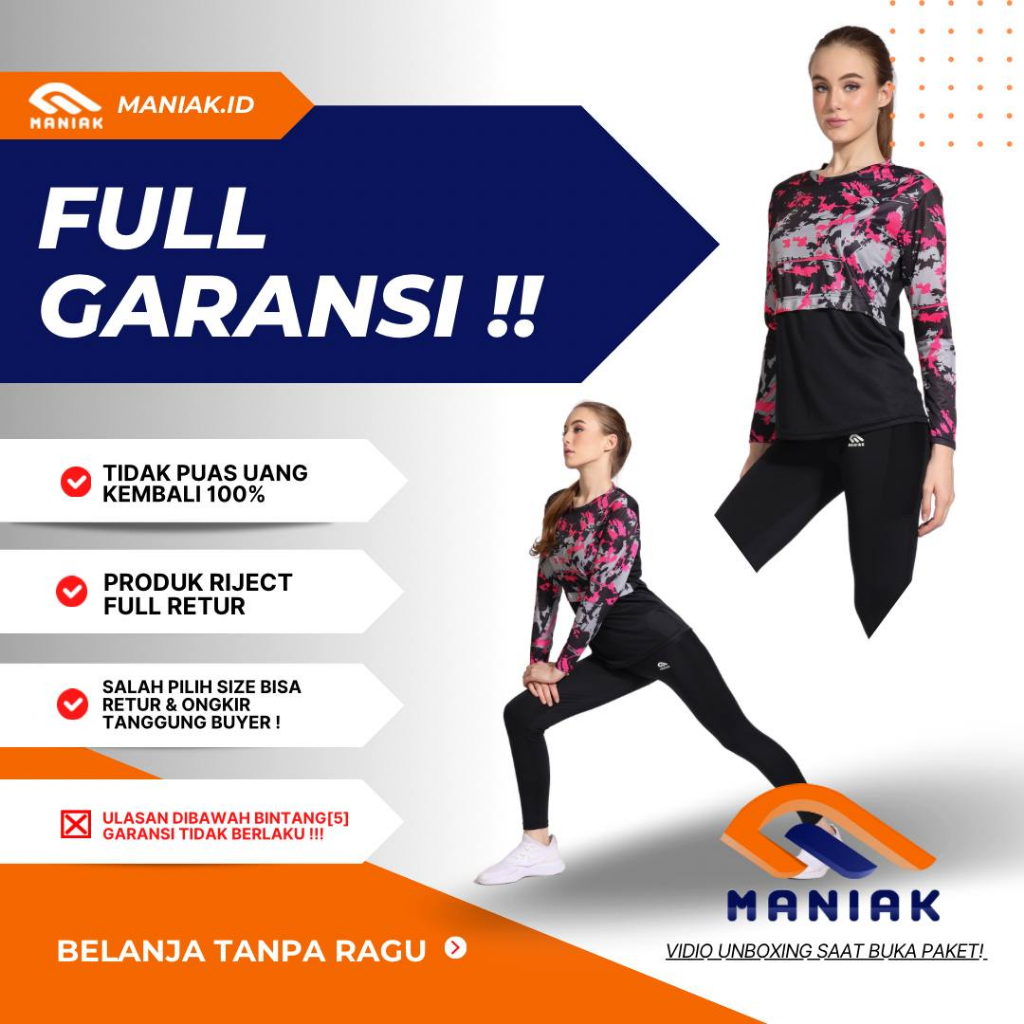MANIAK BAJU OLAHRAGA RUNNING WANITA KAOS LARI LENGAN PANJANG SENAM ...
