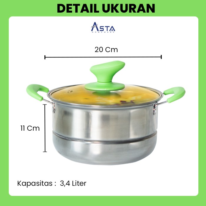 ASTA PANCI SUP SOUP POT 16 18 20 22 CM STAINLESS STEEL TUTUP KACA - 16CM